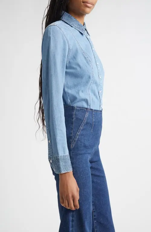 Veronica Beard Eddie Rhinestone Trim Denim Top