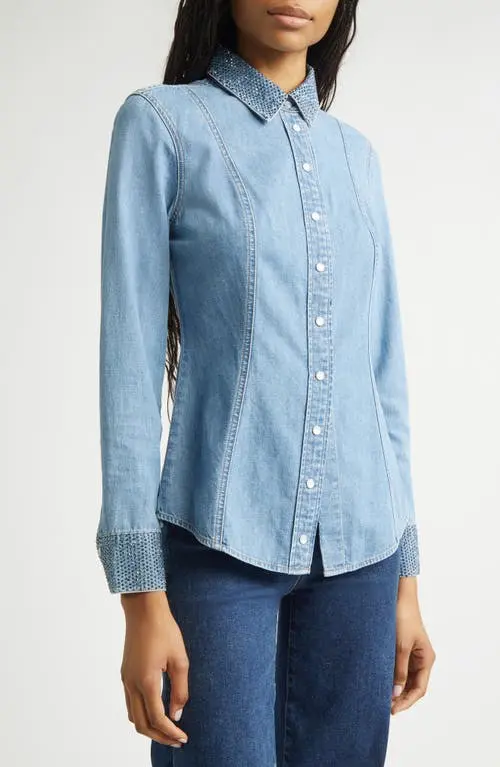 Veronica Beard Eddie Rhinestone Trim Denim Top