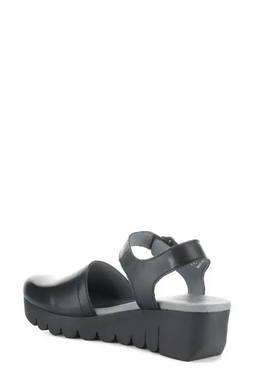 Fly London Ankle Strap Platform Wedge Clogs - Black