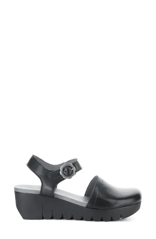 Fly London Ankle Strap Platform Wedge Clogs - Black