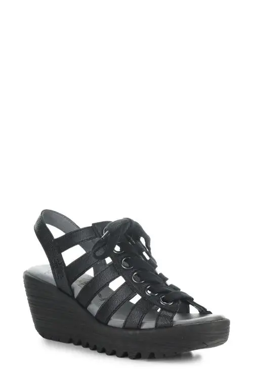 Fly London Litu Strappy Platform Wedge Sandal - Black