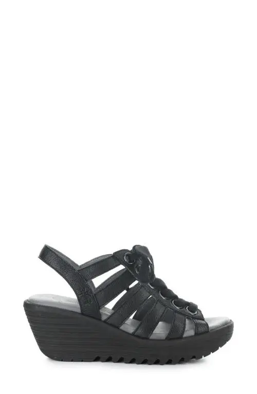 Fly London Litu Strappy Platform Wedge Sandal - Black