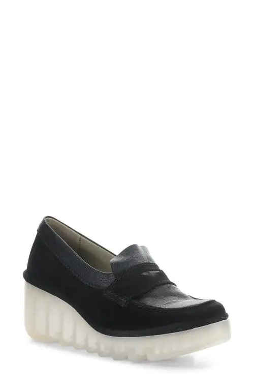Fly London Bilz Platform Wedge Loafer - Black
