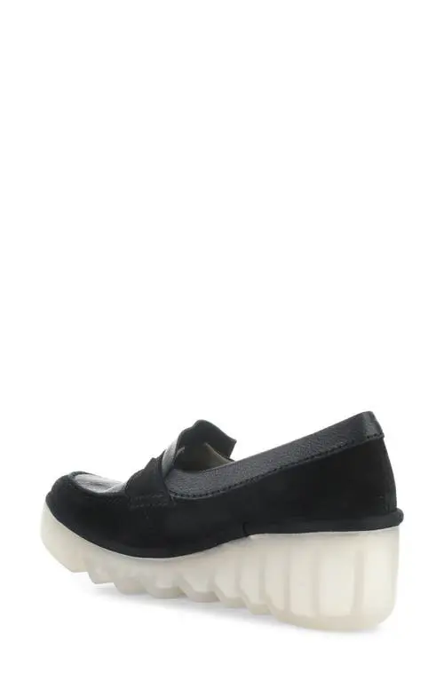 Fly London Bilz Platform Wedge Loafer - Black