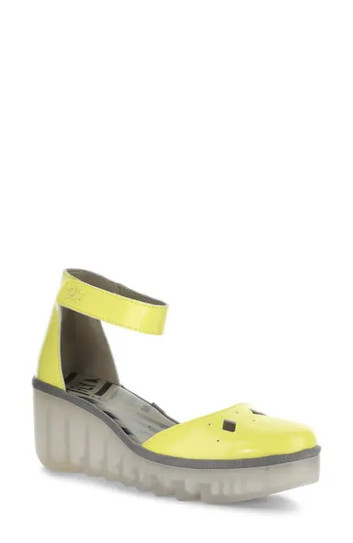 Fly London Boij Ankle Strap Platform Wedge Pumps - Lemon