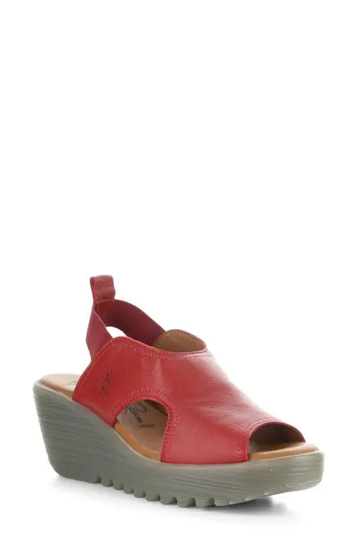 Fly London Liku Slingback Platform Wedge Sandal - Lipstick Red