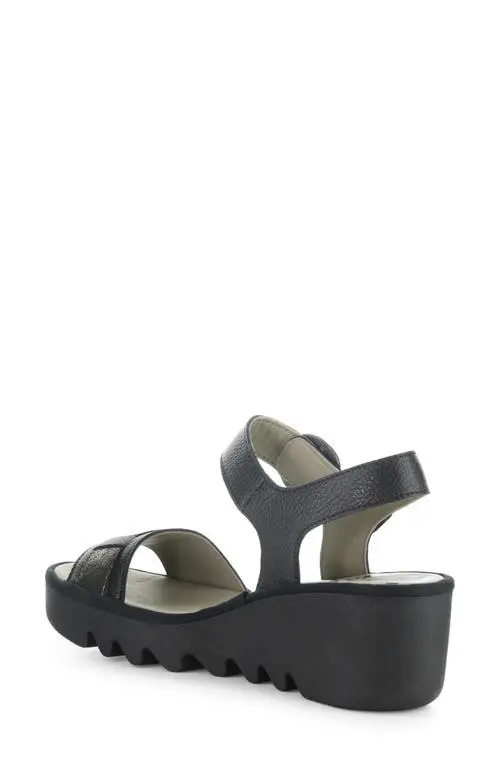 Fly London Beik Platform Wedge Sandal - 001 Black/graph