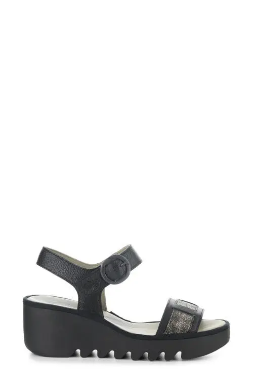 Fly London Beik Platform Wedge Sandal - 001 Black/graph