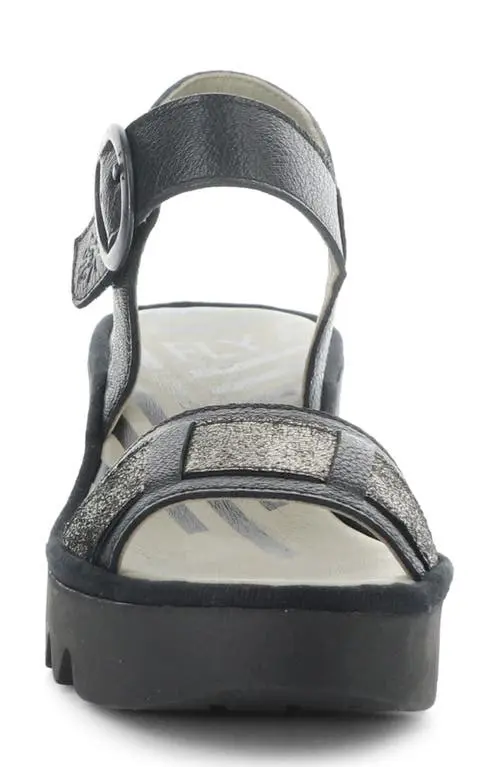 Fly London Beik Platform Wedge Sandal - 001 Black/graph