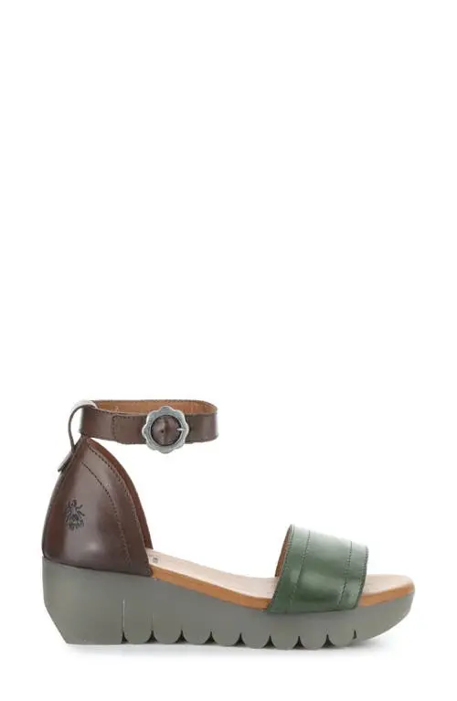 Fly London Voik Ankle Strap Platform Wedge Sandal - Green/brown
