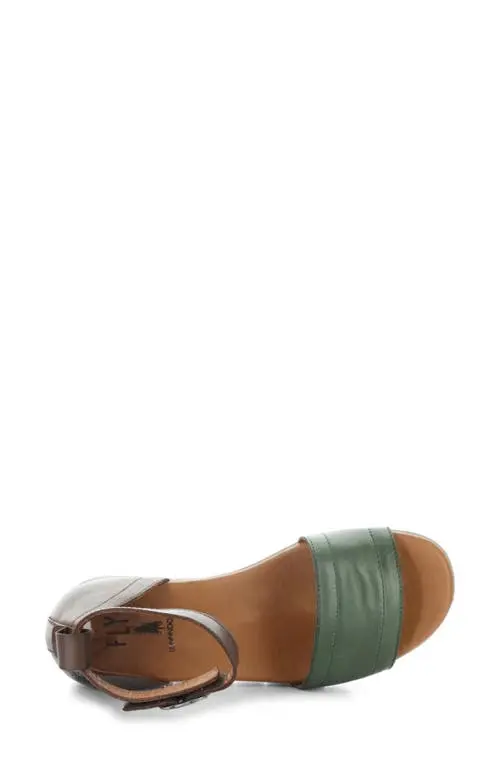 Fly London Voik Ankle Strap Platform Wedge Sandal - Green/brown
