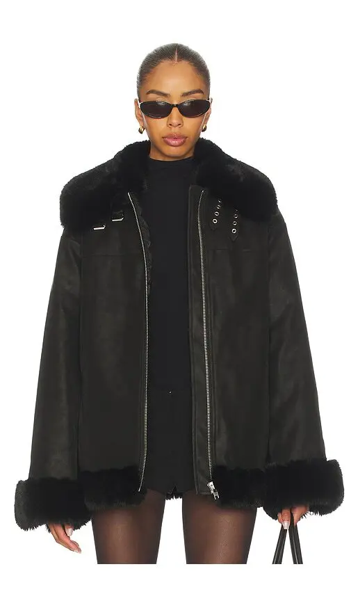 LOVERS AND FRIENDS Helly Faux Leather Jacket With Faux Fur Trim