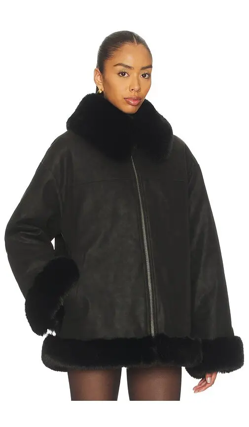 LOVERS AND FRIENDS Helly Faux Leather Jacket With Faux Fur Trim