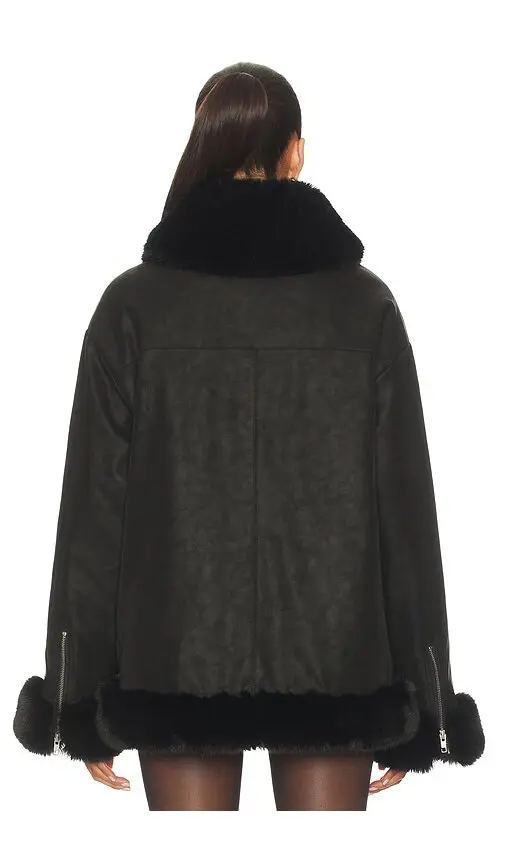 LOVERS AND FRIENDS Helly Faux Leather Jacket With Faux Fur Trim