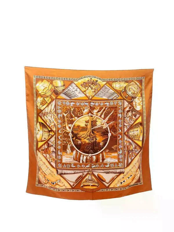 Hermès 20th Century Au Son Du Tam Tam Silk Scarf 90 Scarves - Brown
