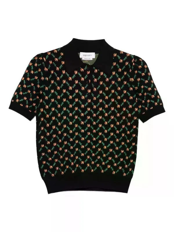 Alexander McQueen Floral-jacquard Polo Top - Black