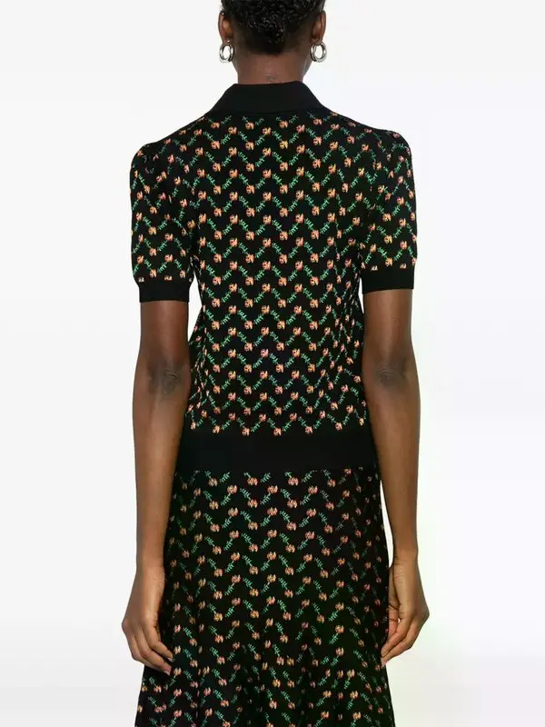 Alexander McQueen Floral-jacquard Polo Top - Black