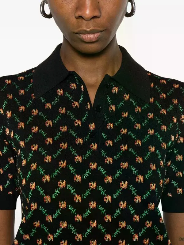 Alexander McQueen Floral-jacquard Polo Top - Black