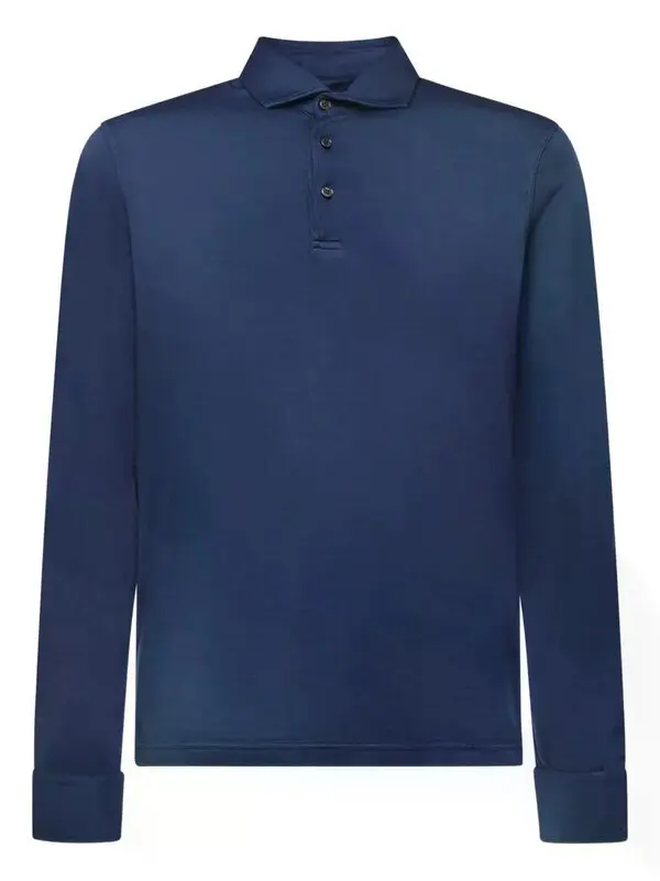 Fedeli Buttoned Long-sleeve Polo Shirt - Blue