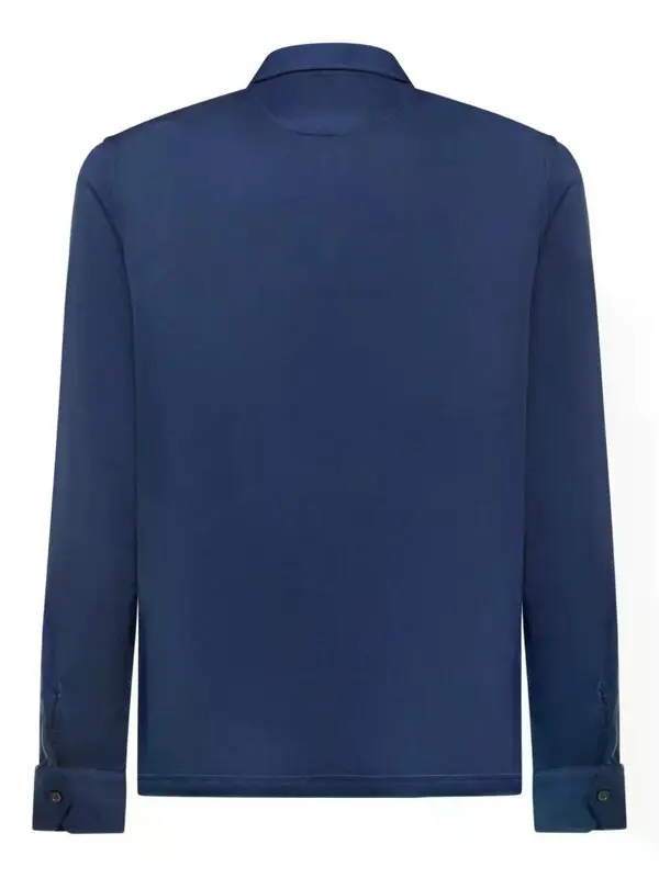 Fedeli Buttoned Long-sleeve Polo Shirt - Blue
