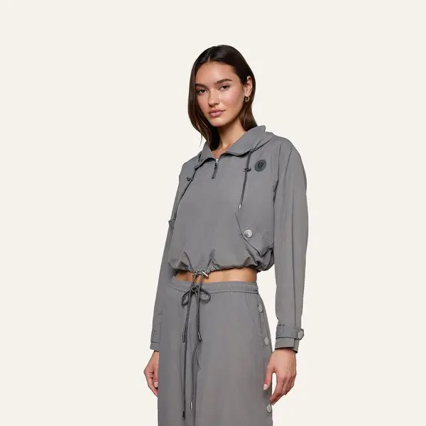 L'Agence Bronwyn Cropped Windbreaker - Medium Grey
