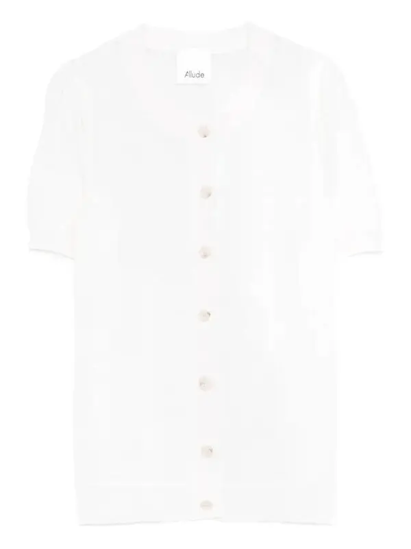 ALLUDE Button-fastening Short-sleeve Cardigan - White