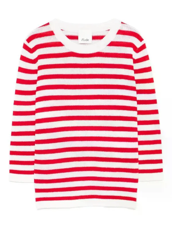 ALLUDE Striped-pattern Fine Knit Sweater - White