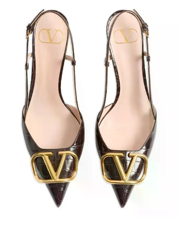 Valentino Garavani Vlogo Crocodile-effect Slingback Pumps - Brown