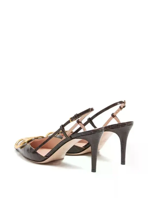 Valentino Garavani Vlogo Crocodile-effect Slingback Pumps - Brown
