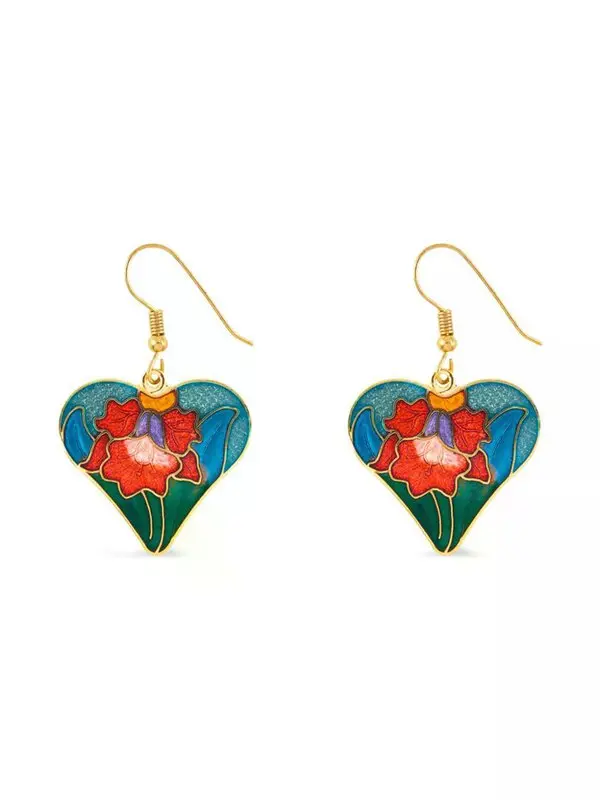 SUSAN CAPLAN 1980s Cloisonné Heart Earrings - Gold