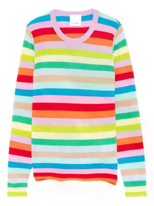 ALLUDE Striped Crew-neck Sweater