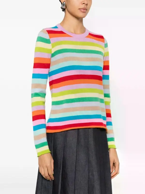 ALLUDE Striped Crew-neck Sweater