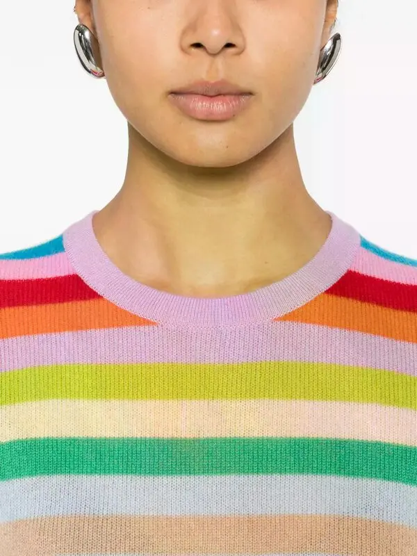 ALLUDE Striped Crew-neck Sweater
