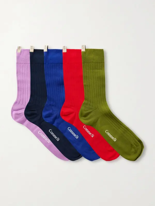 Comme Si The Yves Set Of Six Ribbed Cotton-blend Socks - Multi