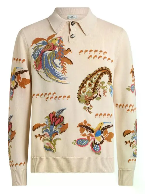Etro Jacquard Polo Sweater - Neutrals