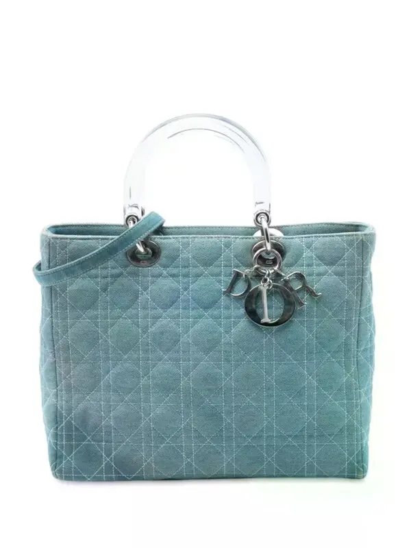 Dior 2000 Large Denim Cannage Lady Satchel - Blue