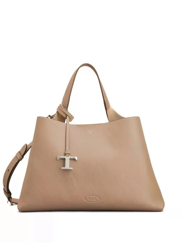 TOD'S Top Handle Tote Bag With Logo Charm - Neutrals