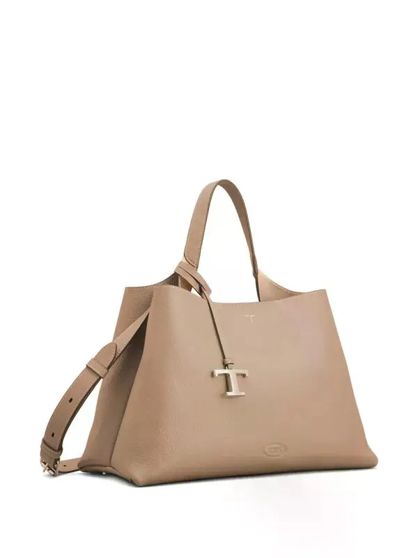 TOD'S Top Handle Tote Bag With Logo Charm - Neutrals