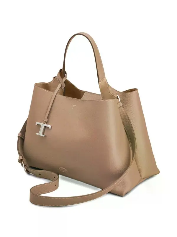 TOD'S Top Handle Tote Bag With Logo Charm - Neutrals