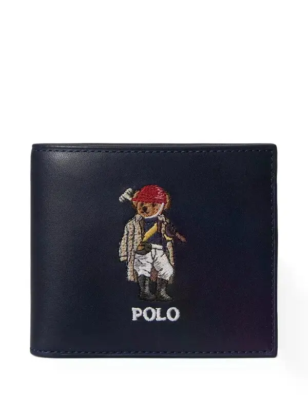 Polo Ralph Lauren Embroidered-bear Leather Billfold Wallet - Blue