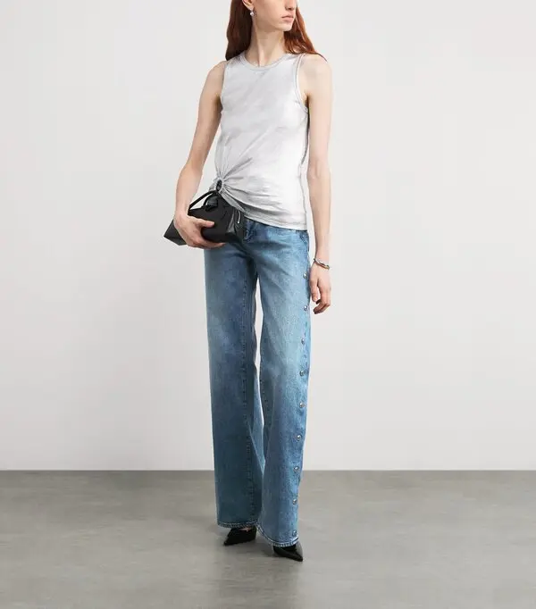 Paige Sasha Side Snap Wide Leg Jeans