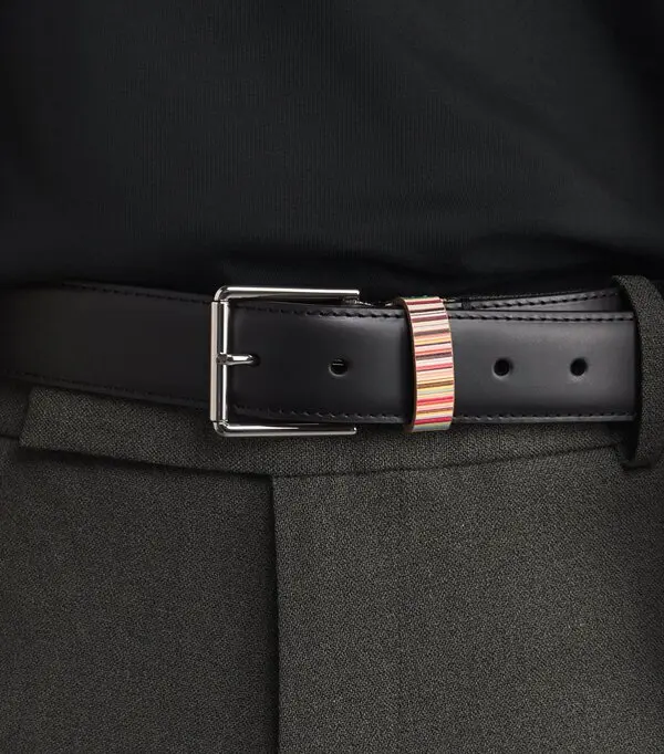 Paul Smith Leather Stripe Loop Belt - Black