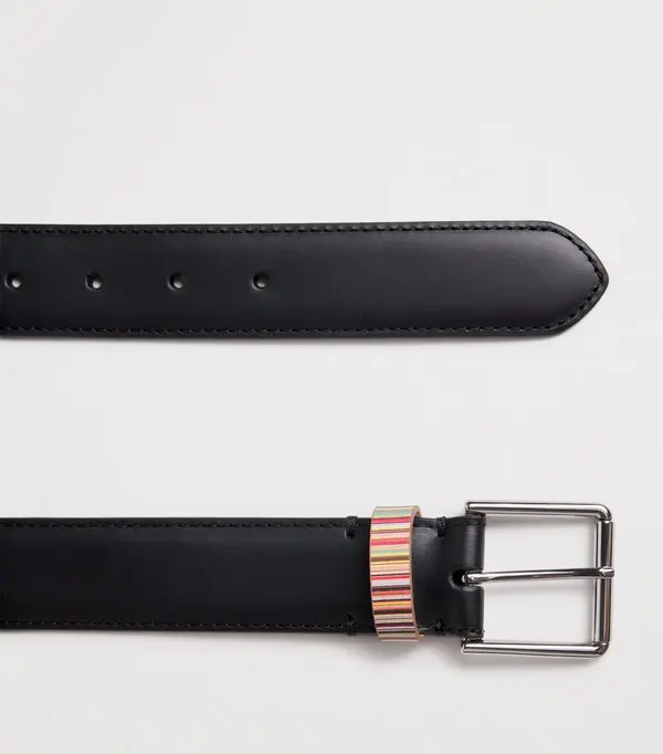 Paul Smith Leather Stripe Loop Belt - Black