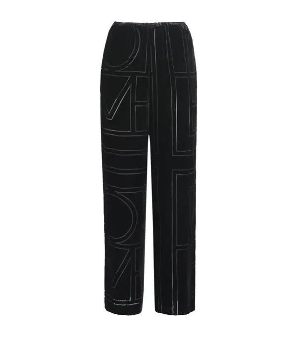 TOTEME Silk Monogram Wide-leg Trousers - Black