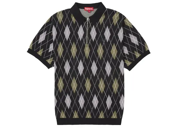 Supreme Argyle Zip Polo Shirt - Black