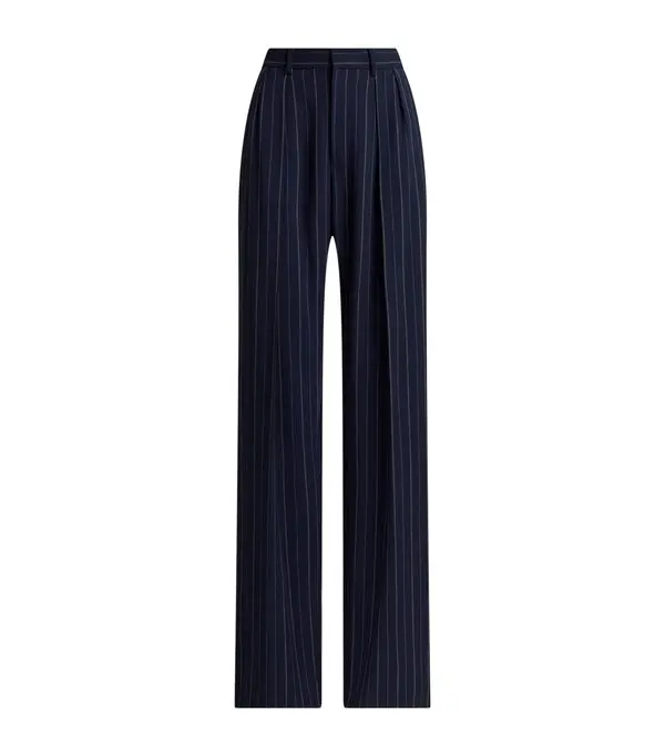 Ralph Lauren Wool Pinstripe Wide-leg Trousers - Navy
