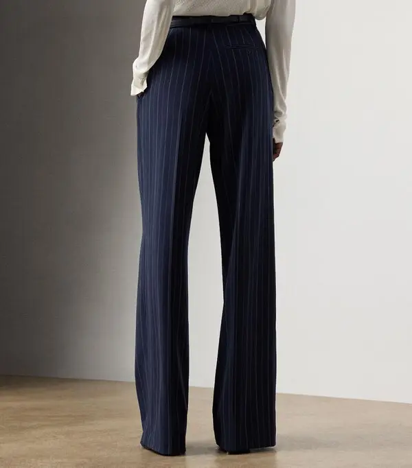 Ralph Lauren Wool Pinstripe Wide-leg Trousers - Navy