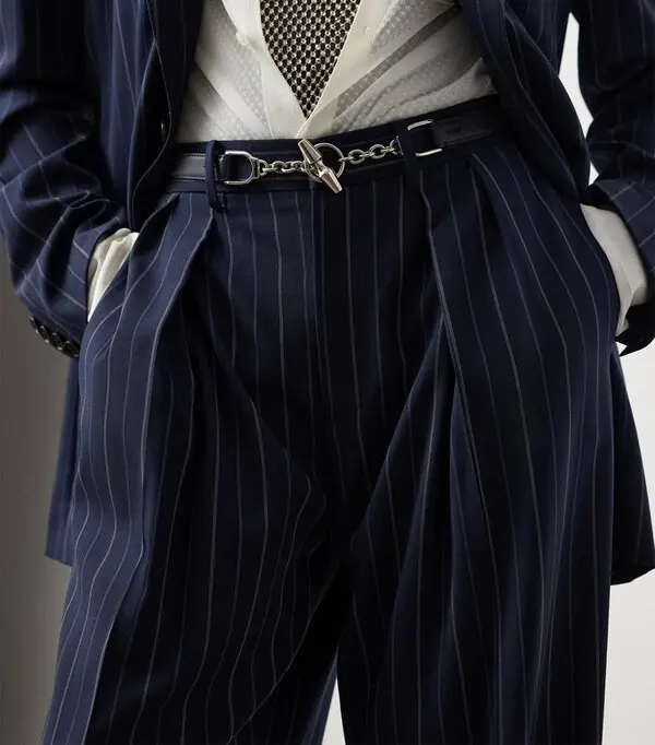 Ralph Lauren Wool Pinstripe Wide-leg Trousers - Navy