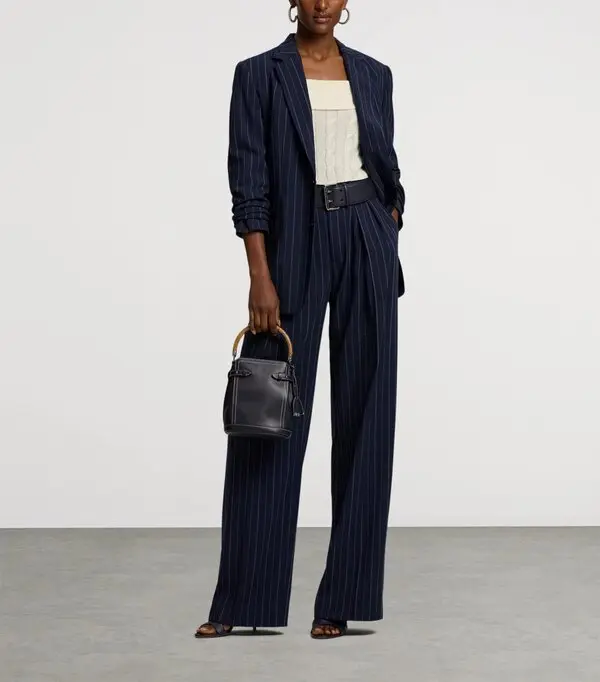 Ralph Lauren Wool Pinstripe Wide-leg Trousers - Navy