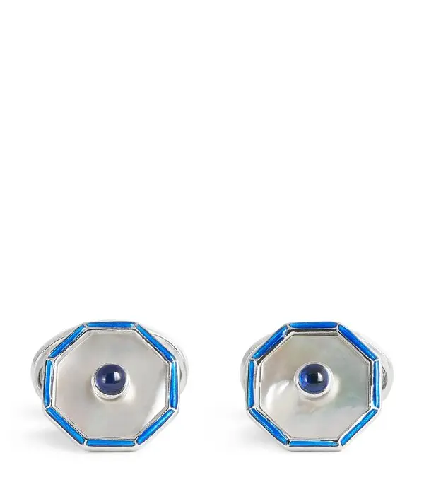 DEAKIN & FRANCIS Sterling Silver Hexagonal Sapphire Cufflinks - Blue